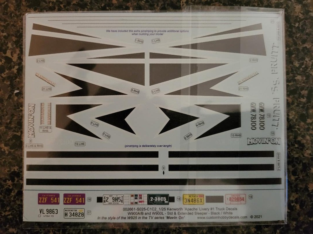 Movin On Style Arrow decals Kenworth W900's Black/White 1/25 scale | ST ...